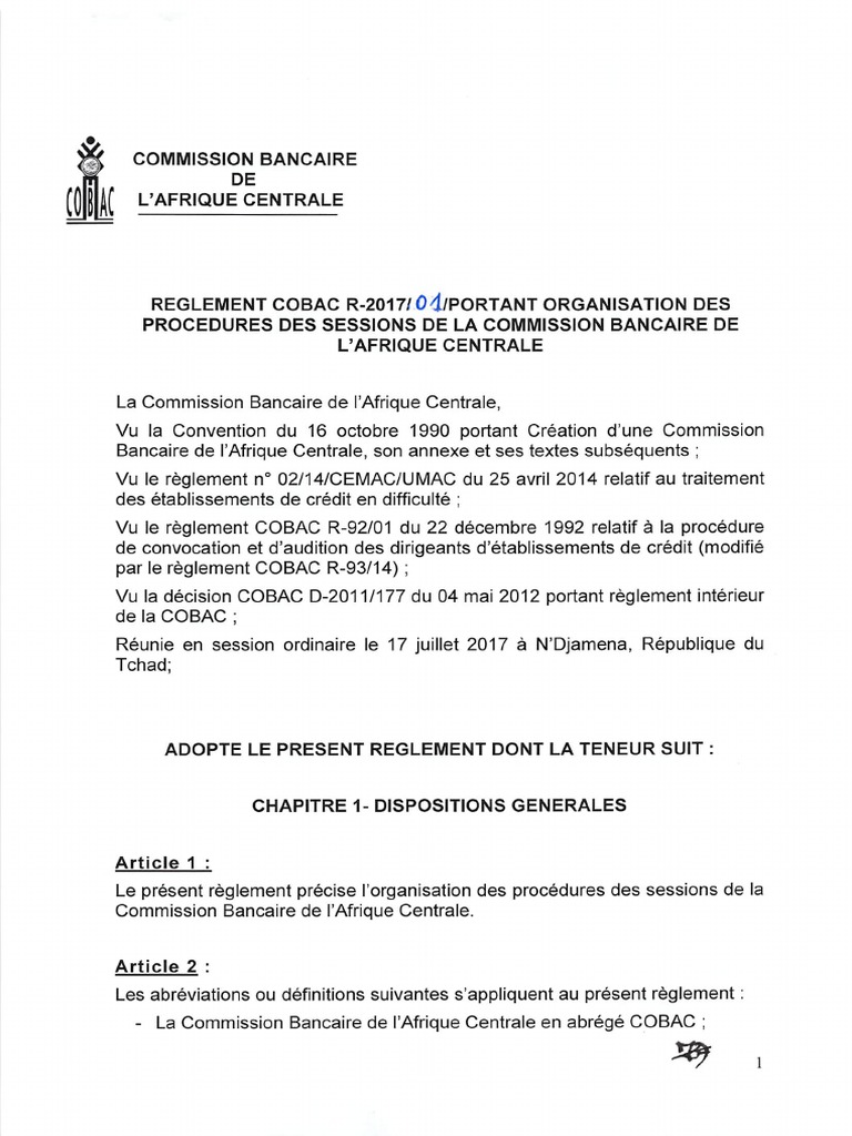 Reglement Cobac r-2017 01 Portant Organisation Des Sessions | PDF