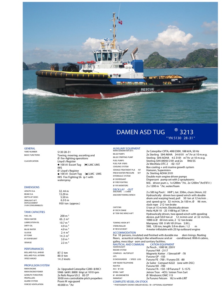 Damen Asd Tug 3213: General Auxiliary Equipment | PDF | Manufactured Goods | Ships