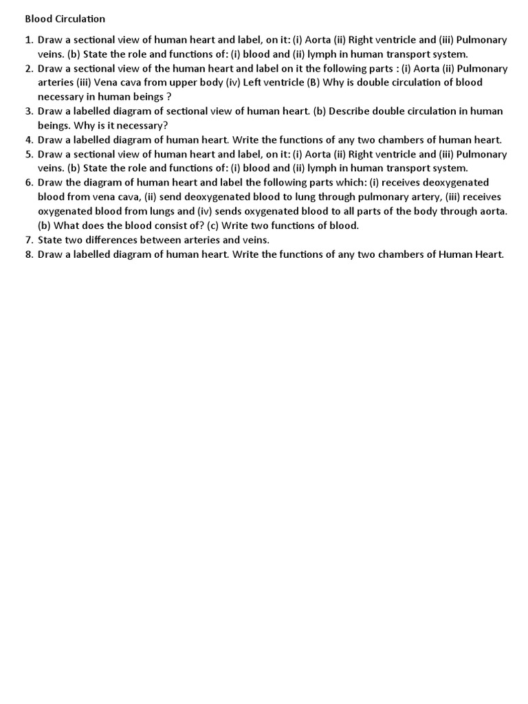 Blood Circulation and Answers | PDF | Blood | Heart