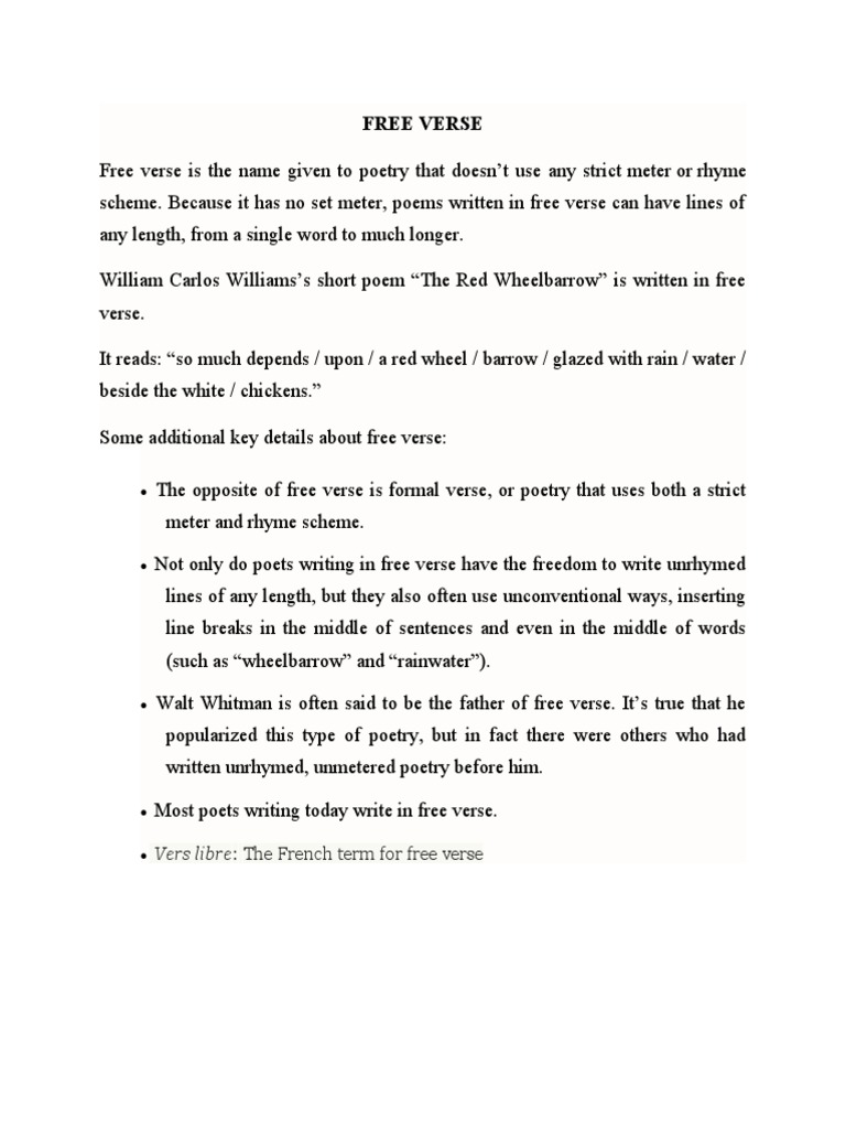 Free Verse | PDF | Poetry