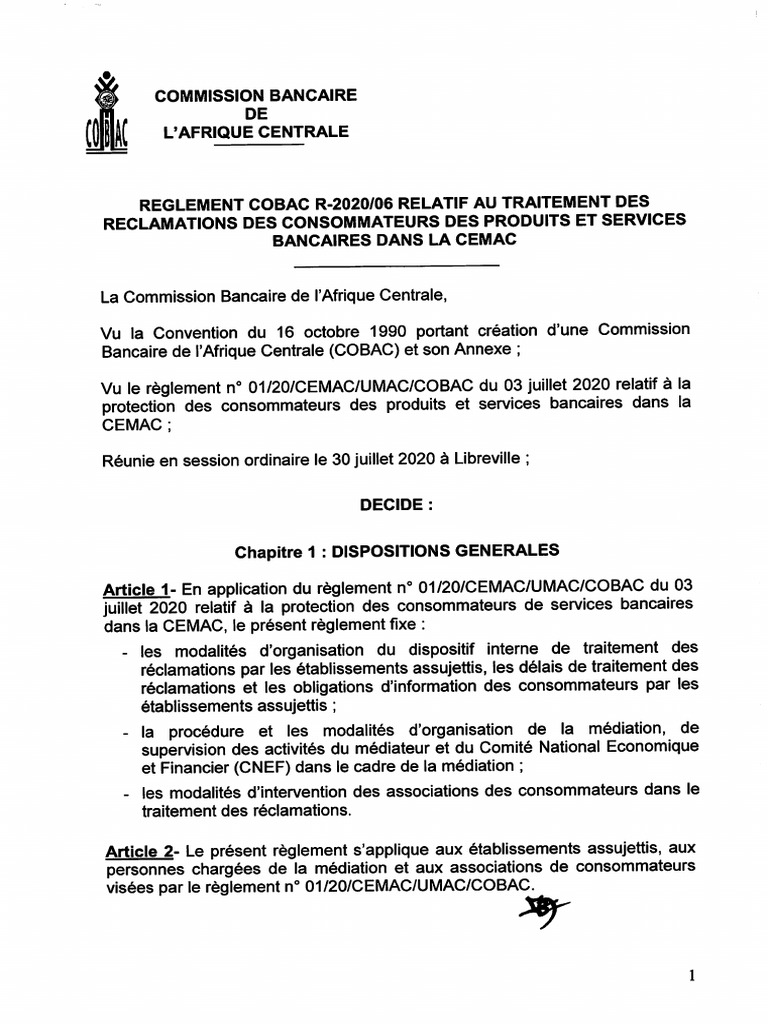 Reglement COBAC R 2020 06 Relatif Au Tra | PDF