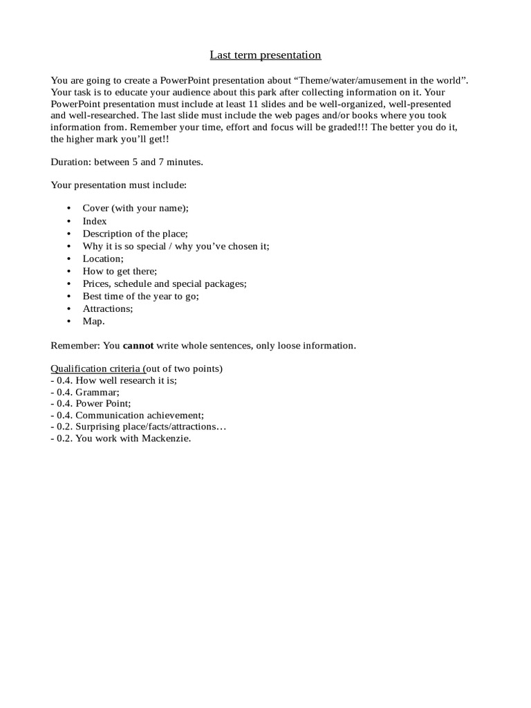 Theme Park Presentation Guide | PDF