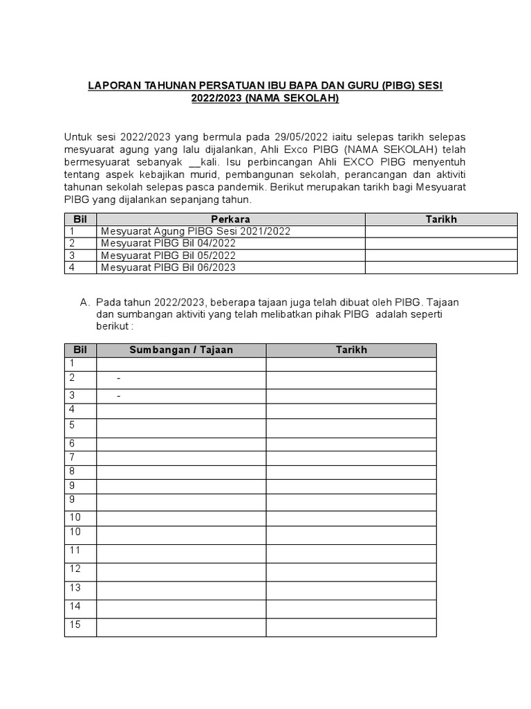 Template Laporan Tahunan Pibg | PDF