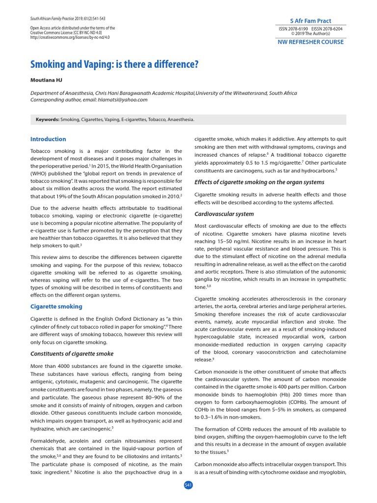 Smoking and Vaping Is There A Difference | PDF