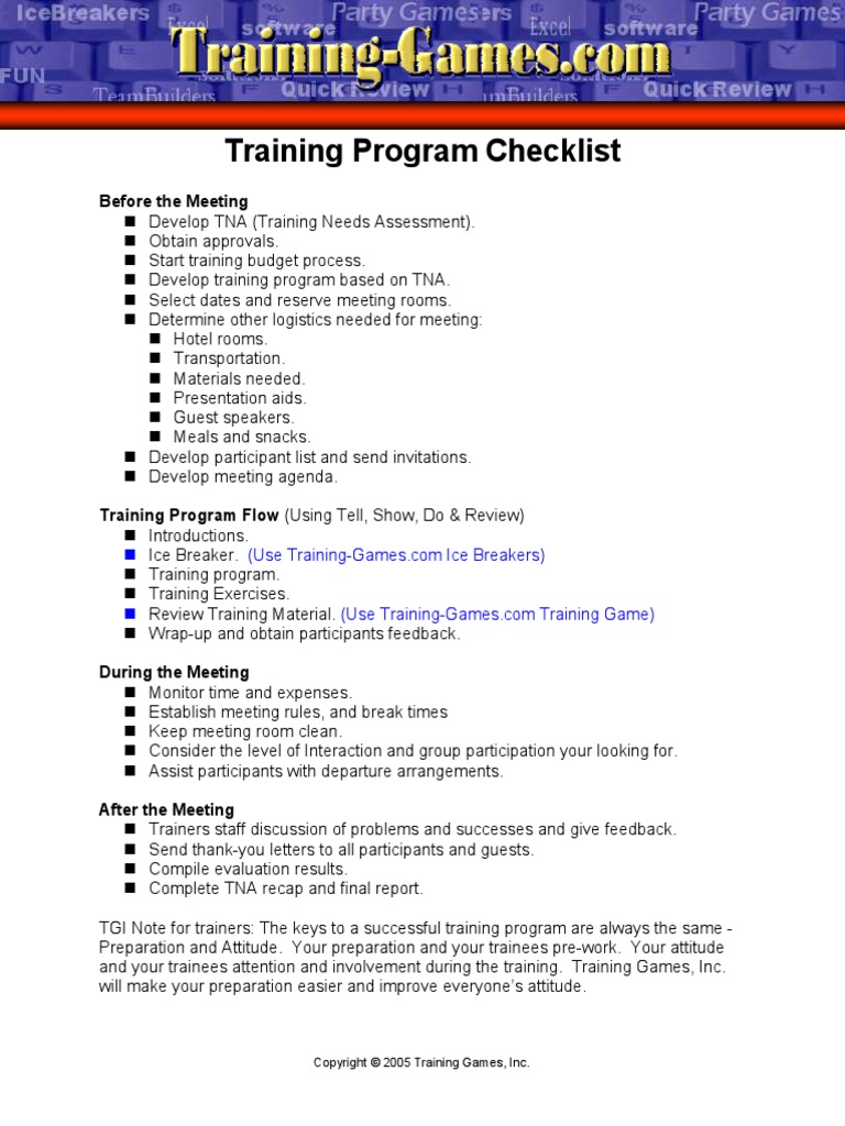 Training Program Checklist | PDF
