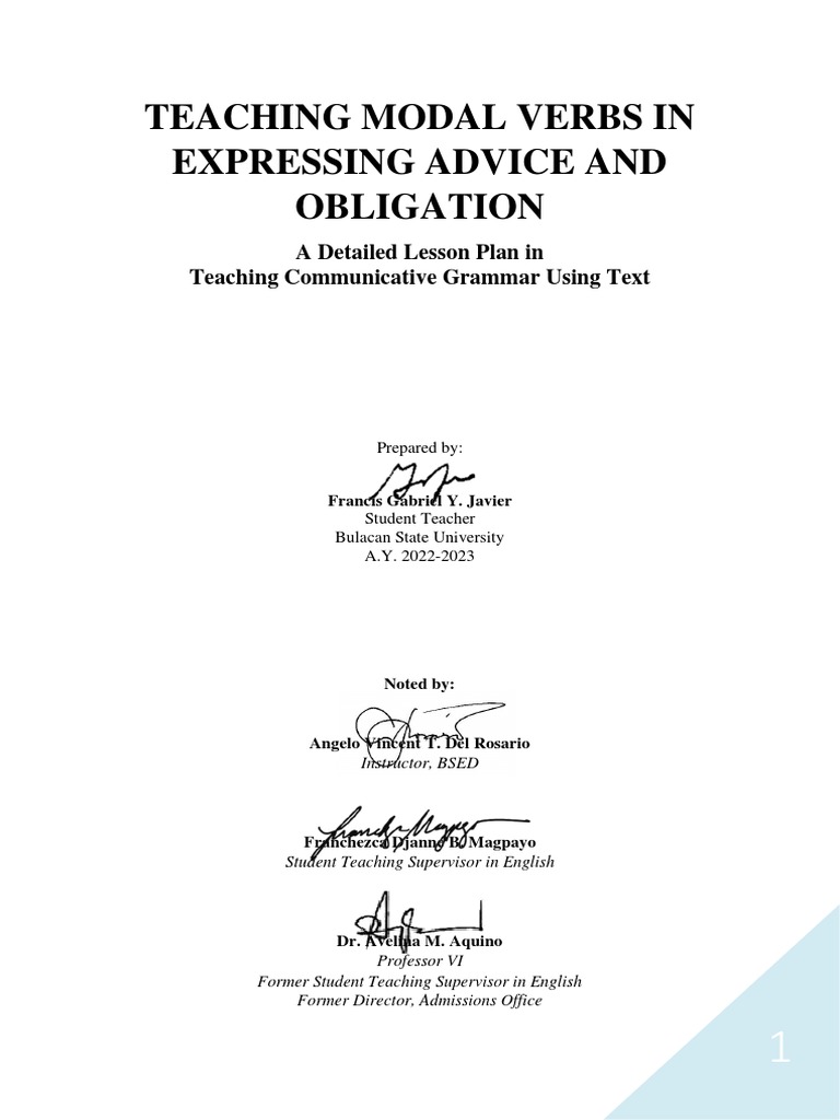 Teaching Modal Verbs in Expressing Advice and Obligation | PDF | Verb ...