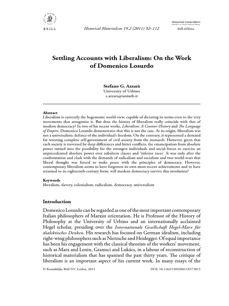 Settling Accounts With Liberalism: On The Work of Domenico Losurdo ...