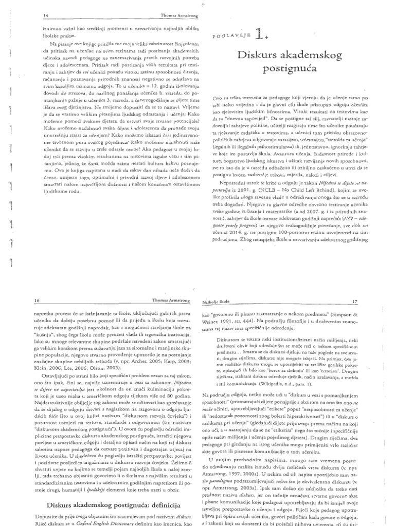 Armstrong - Diskurs Akademskog Postignuca I Diskurs Razvoja Coveka, U ...