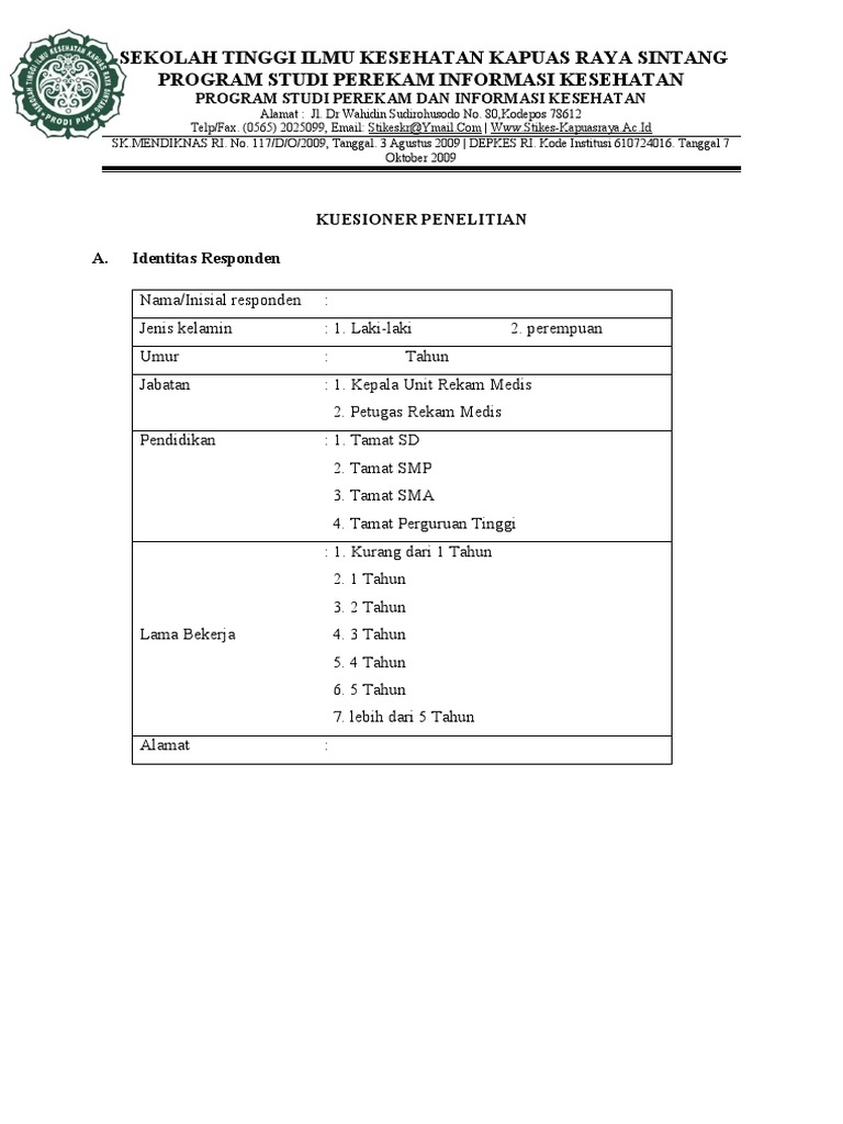 Pedoman Kuesioner Lukmanul Hakim | PDF | Karier & Perkembangan
