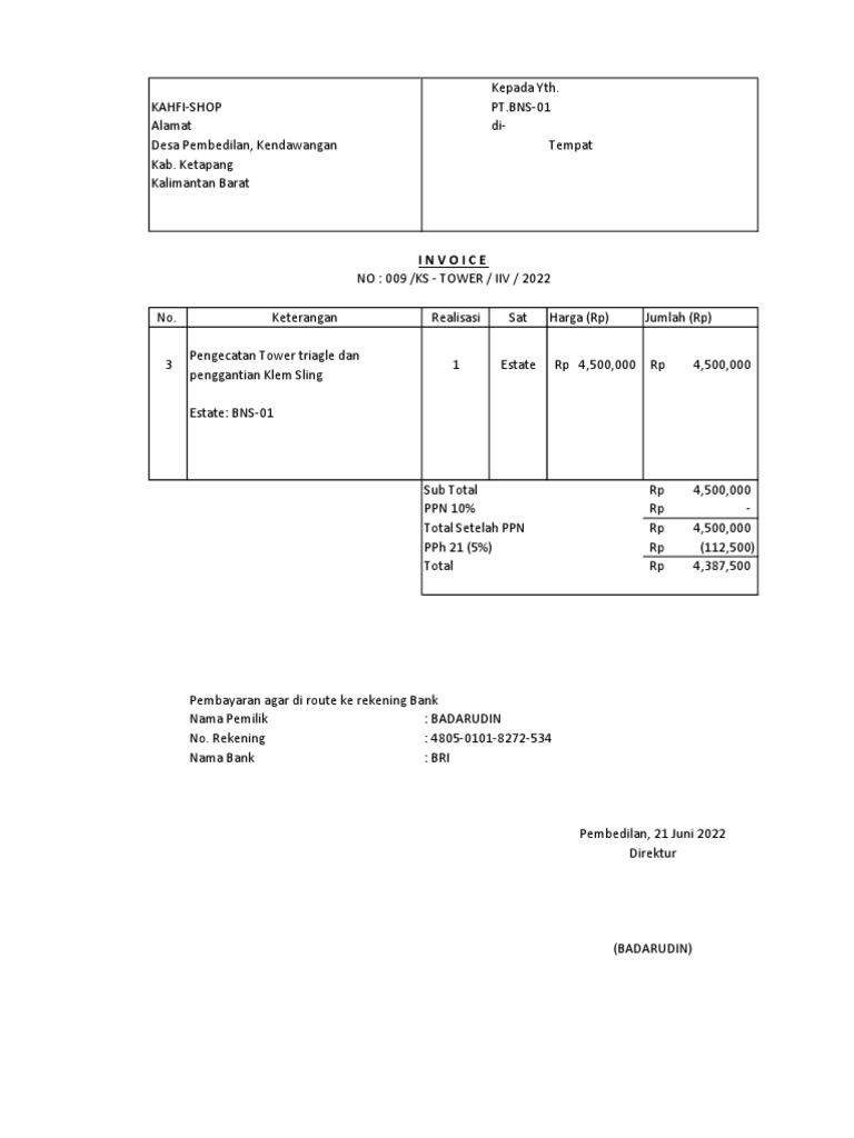 Invoice TOWER KAHFI-SHOP | PDF