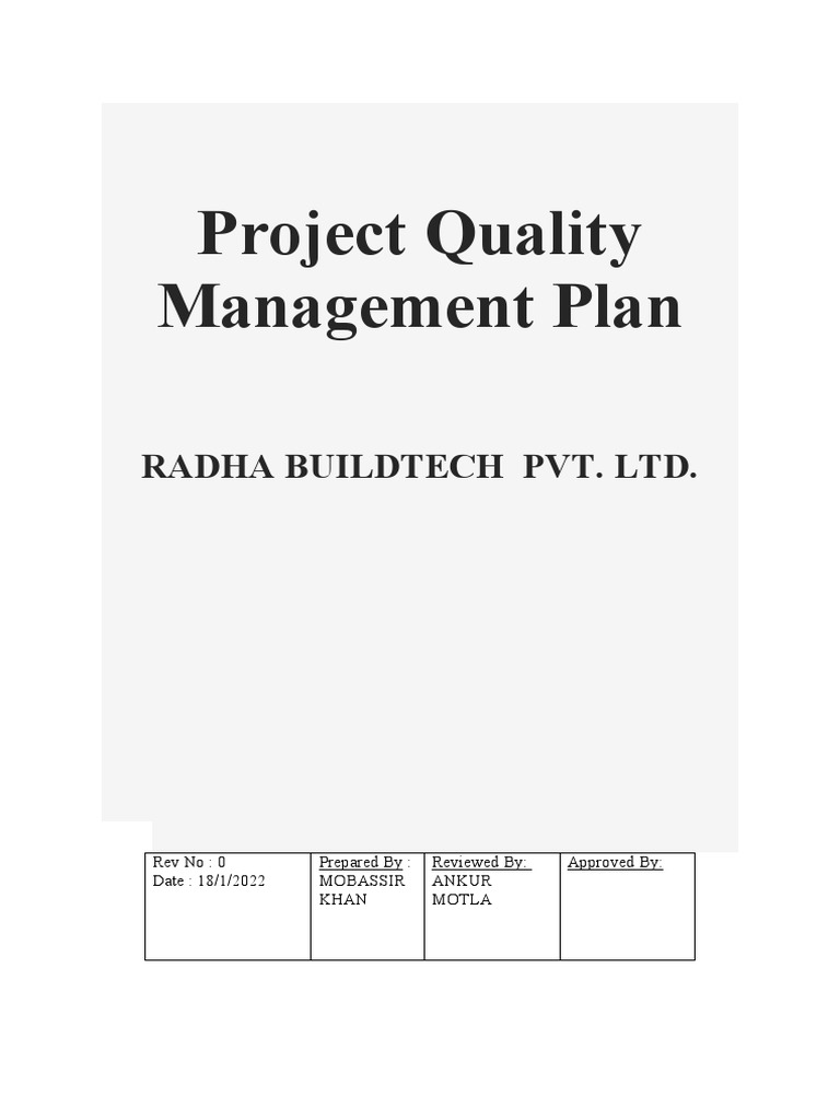 Quality Plan Aar Cee | PDF | Project Management | Quality Assurance