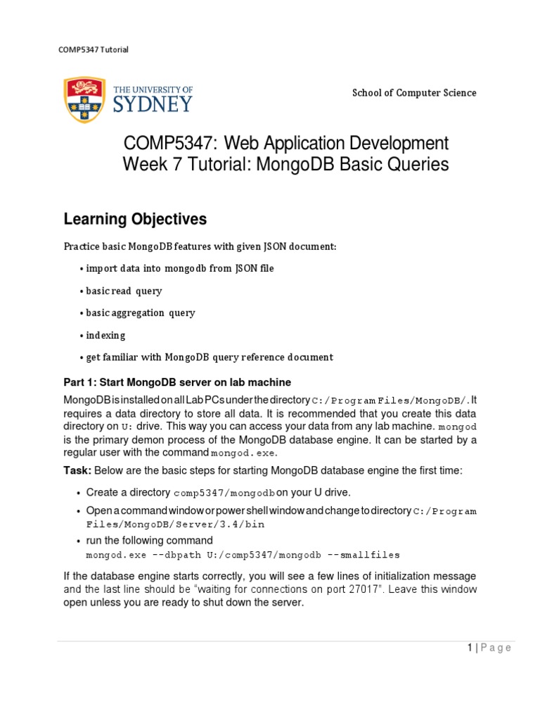 COMP5347 W7 MongoDB 2020 | PDF