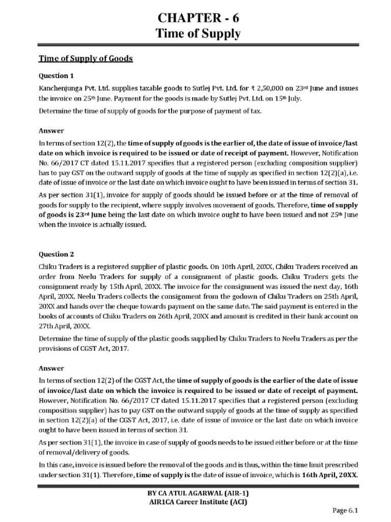 Chapter-6 Time of Supply | PDF