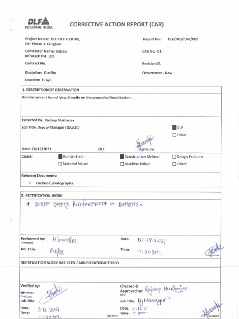 Indsao CAR-001 Closure | PDF