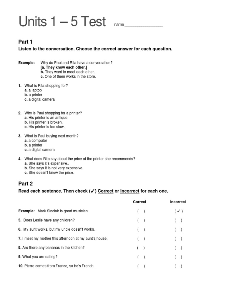Top Notch 1 Units 1-5 Test | Download Free PDF | Food And Drink | Cuisine