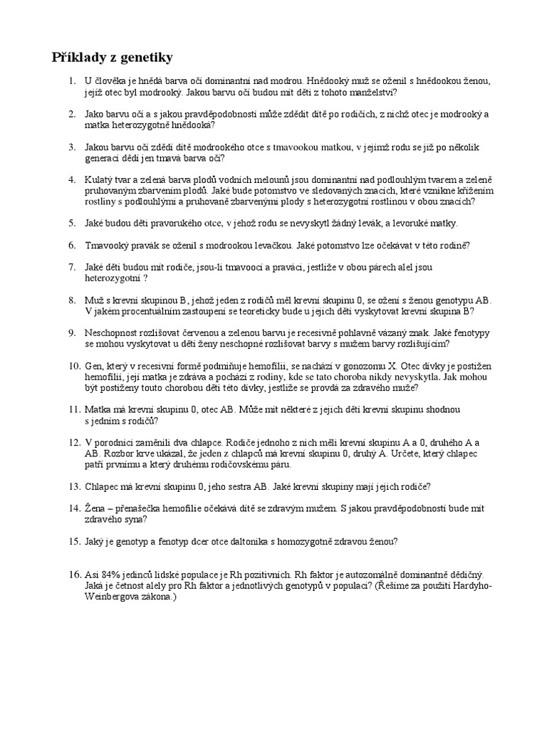 Maturitni Geneticke Priklady | PDF