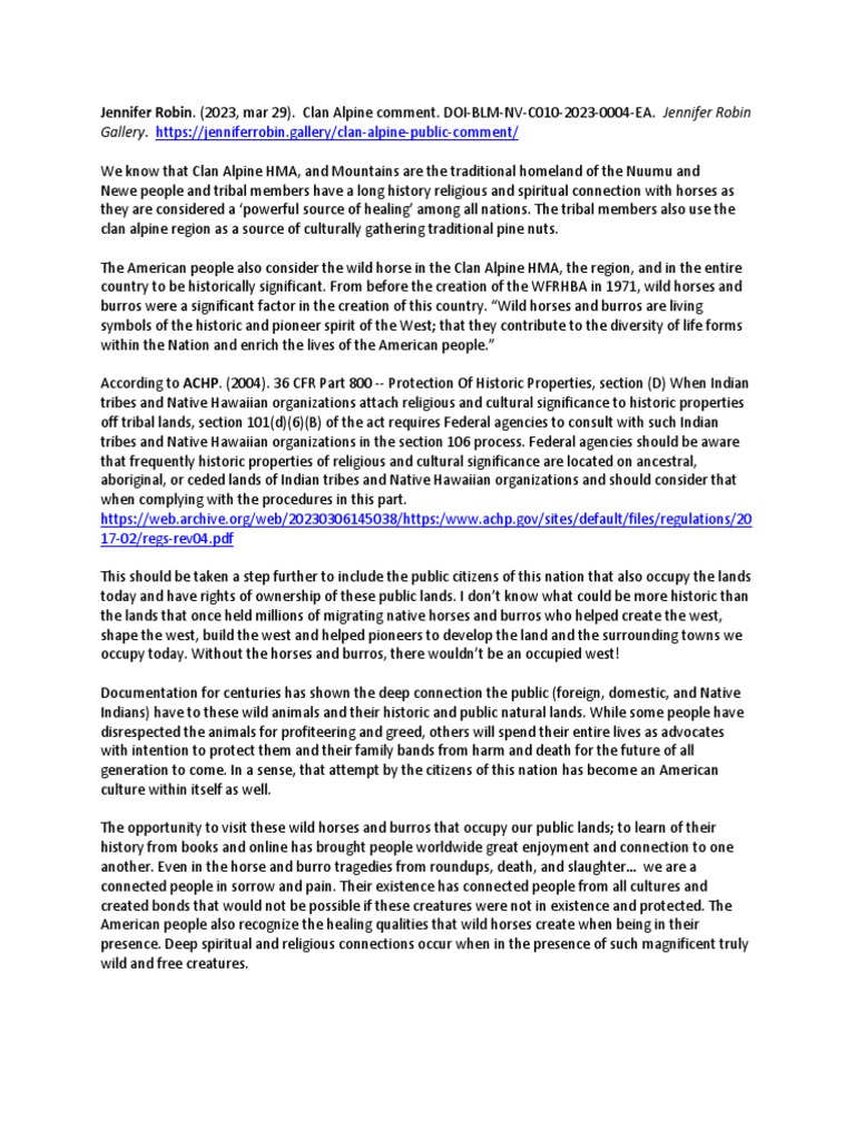 Jennifer Robin. (2023, Mar 29) - Clan Alpine Comment. DOI-BLM-NV-C010 ...