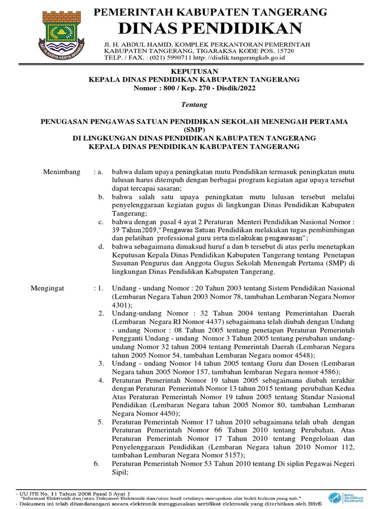 800-Kep.270 Disdik SK Pengawas | PDF