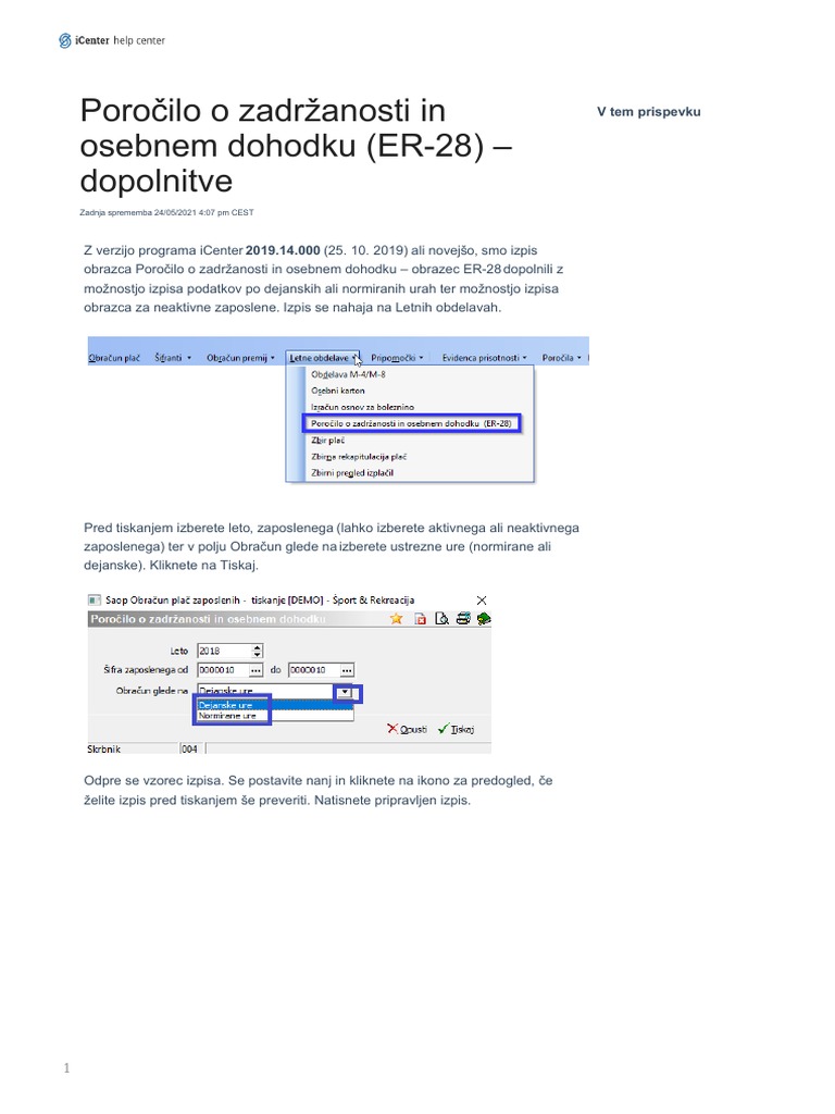 Poročilo o Zadržanosti in Osebnem Dohodku (ER 28) - Dopolnitve | PDF