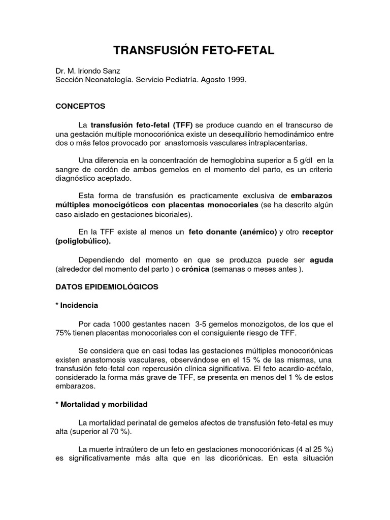 Transfusion F-F | PDF | Feto | Parto prematuro
