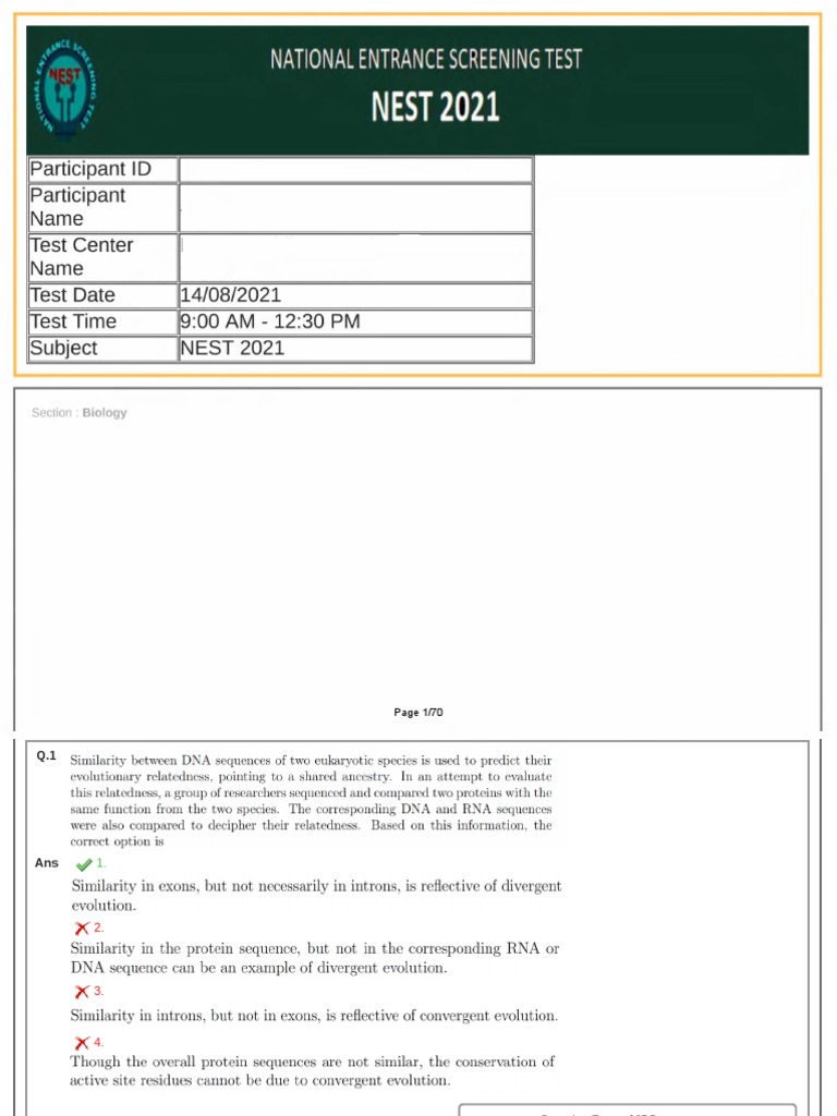 NEST 2021 Session 1 Embibe | PDF | Written Communication | Punctuation