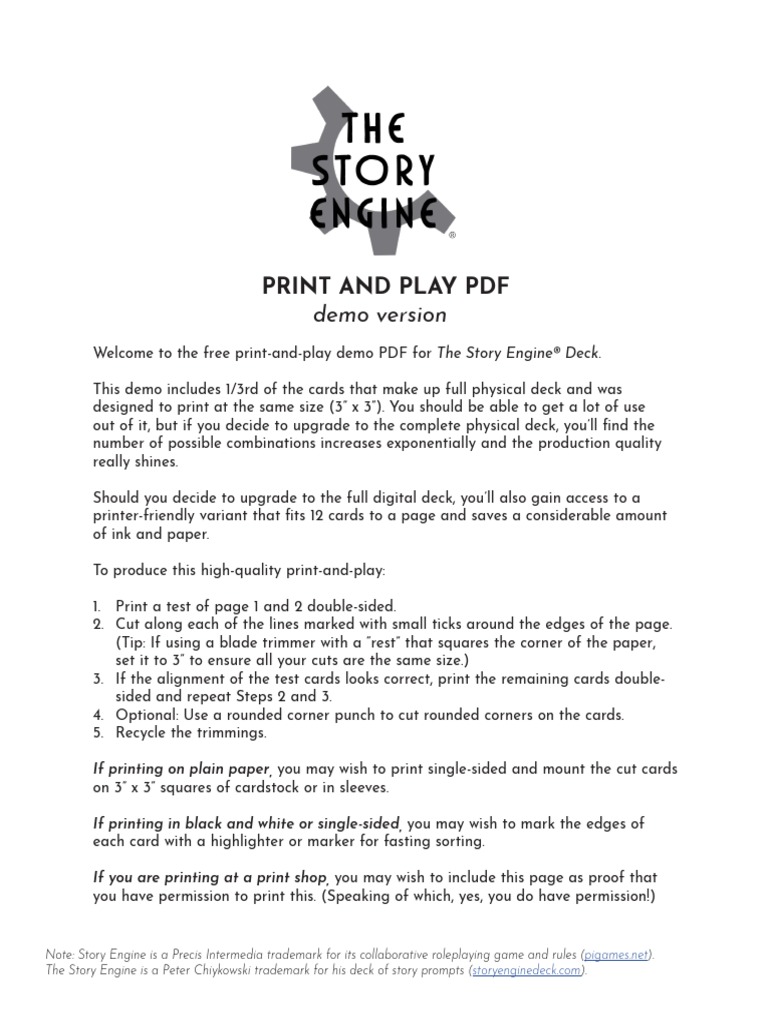 The Story Engine Deck - Printing Instructions | PDF