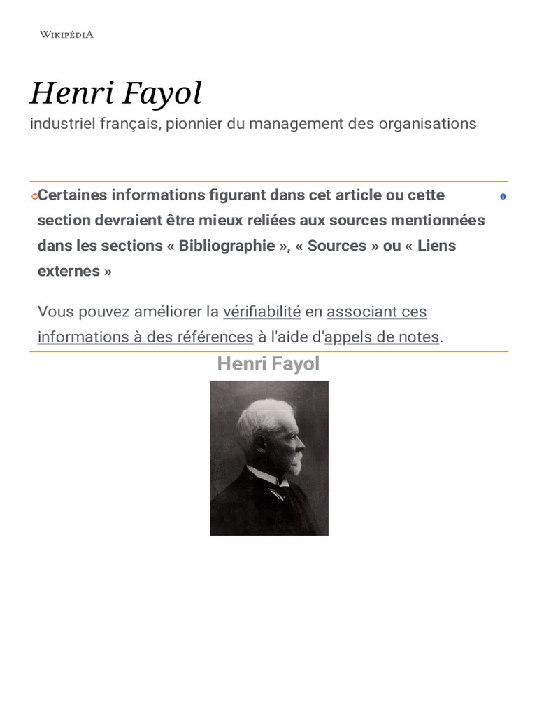 Henri Fayol - Wikipédia | PDF | Business | Économie