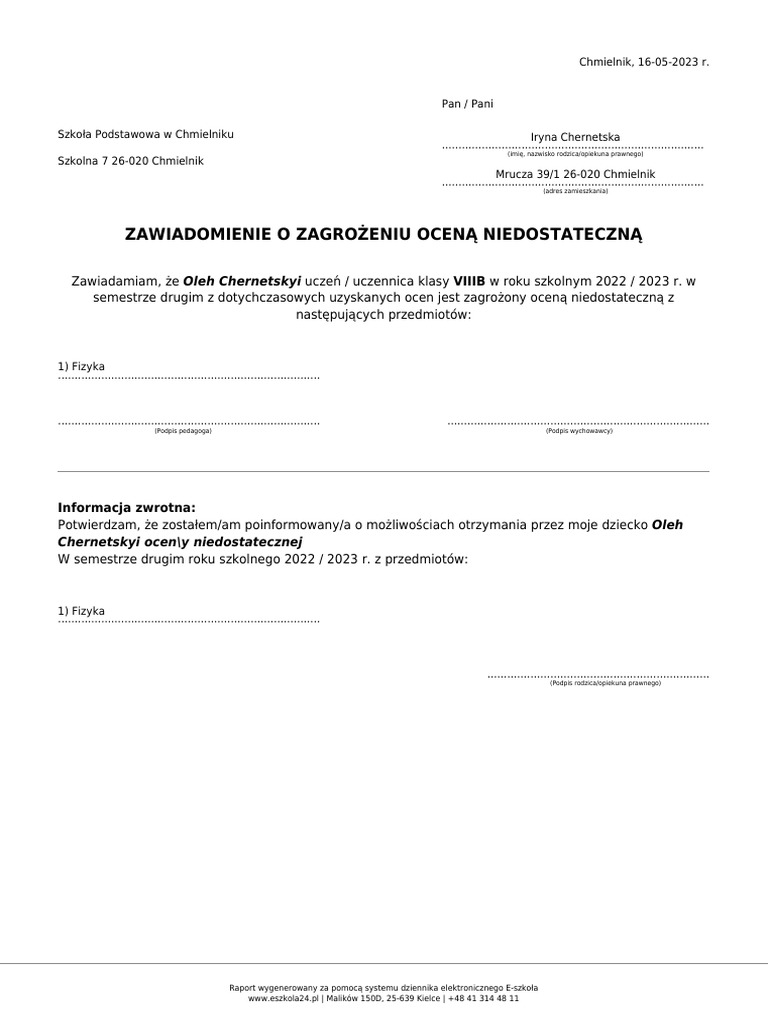 Zawiadomienie o Zagrożeniu (3) | PDF