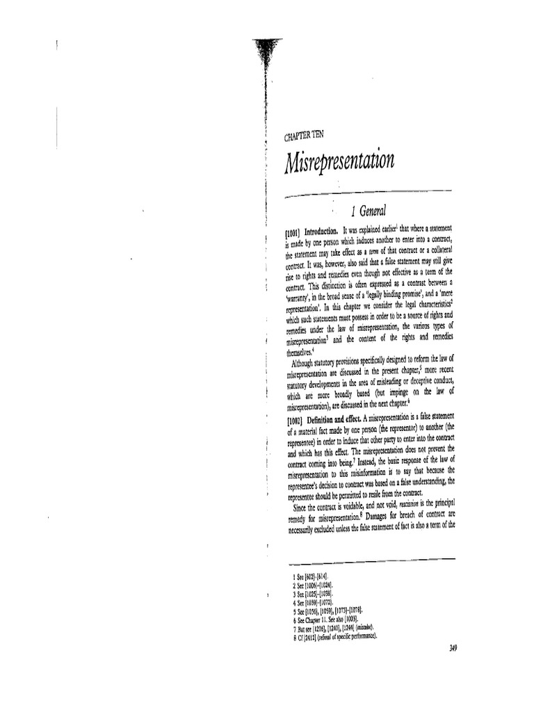 Chapter 10 - Misrepresentation | PDF