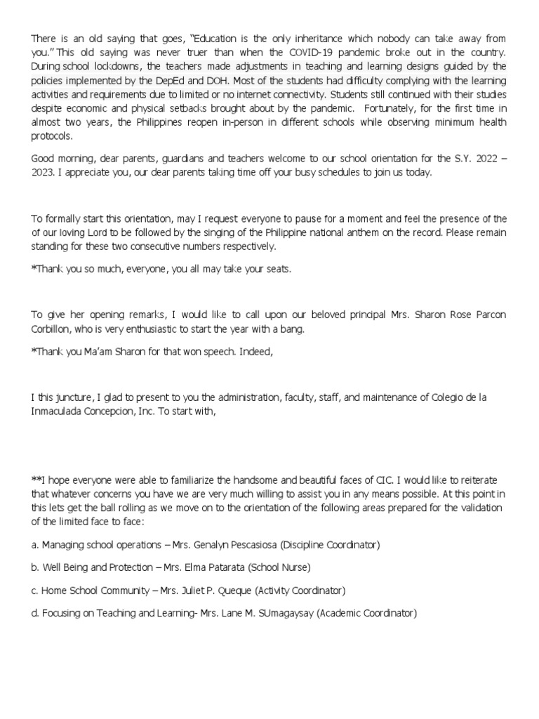 MC School Opening | PDF | Lifestyle