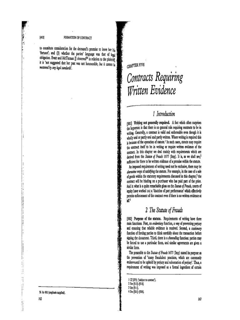 Chapter 5 - Contracts Requiring Written Evidence | PDF