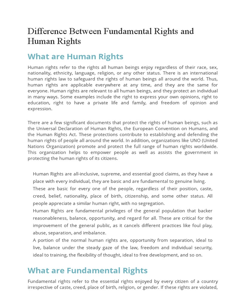 Difference Between Fundamental Rights and Human Rights | PDF | Human ...