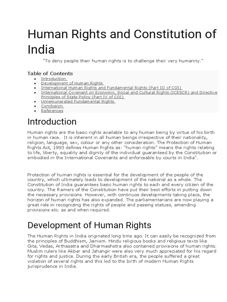 Human Rights in the Indian Constitution | PDF