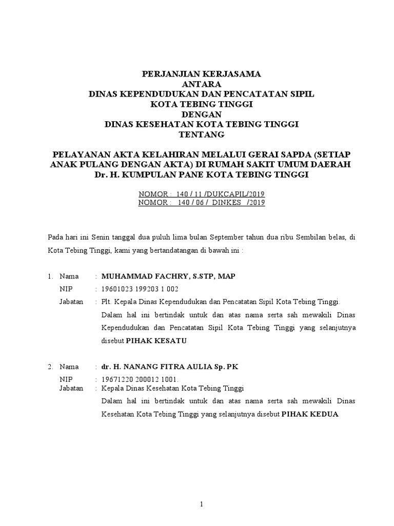 MoU DGN Dinkes | PDF