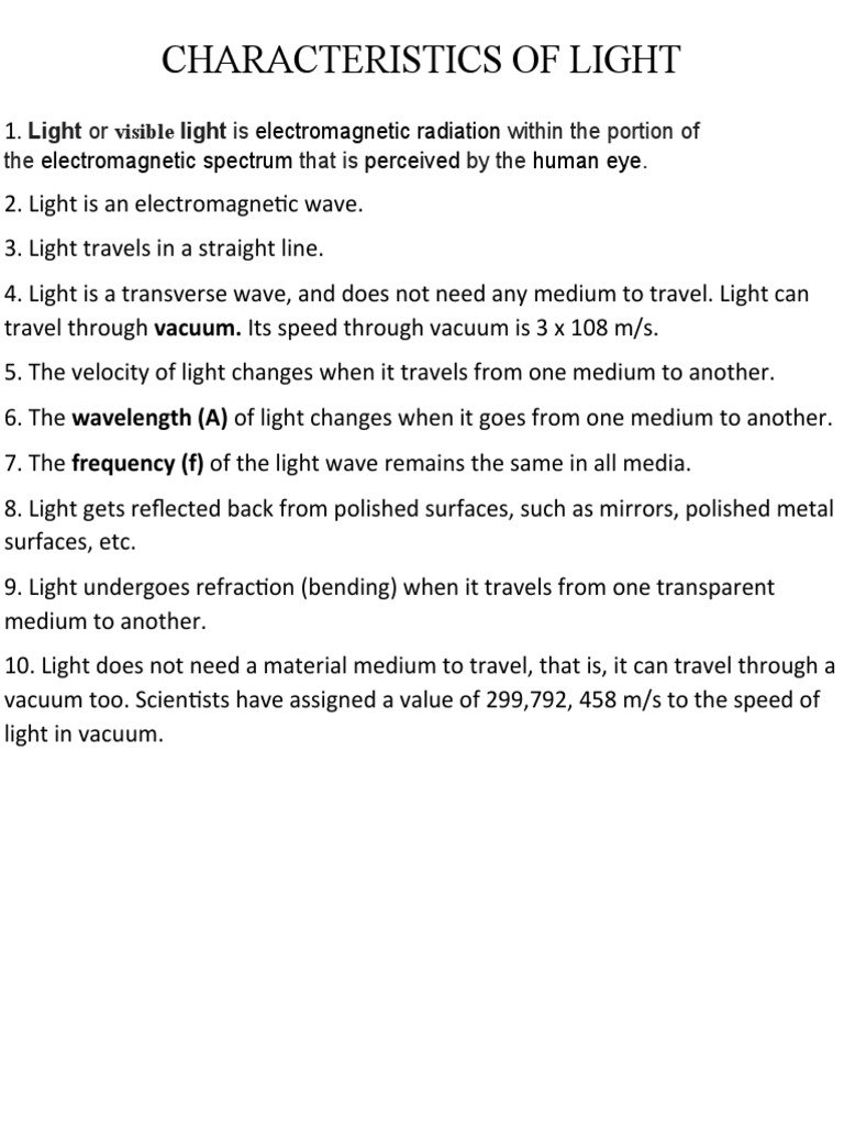 Characteristics of Light | PDF