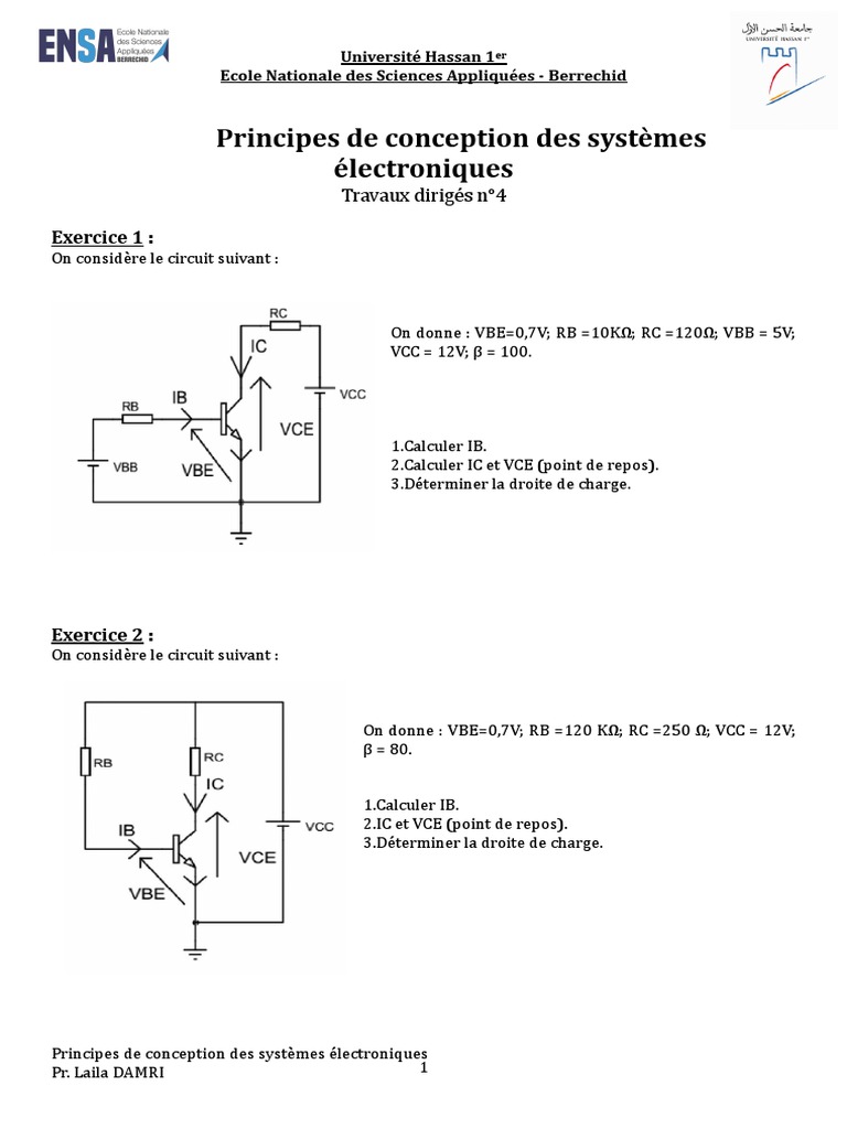 Principes de Conception Des Systèmes Electroniques - TD5 | PDF | Transistor bipolaire ...