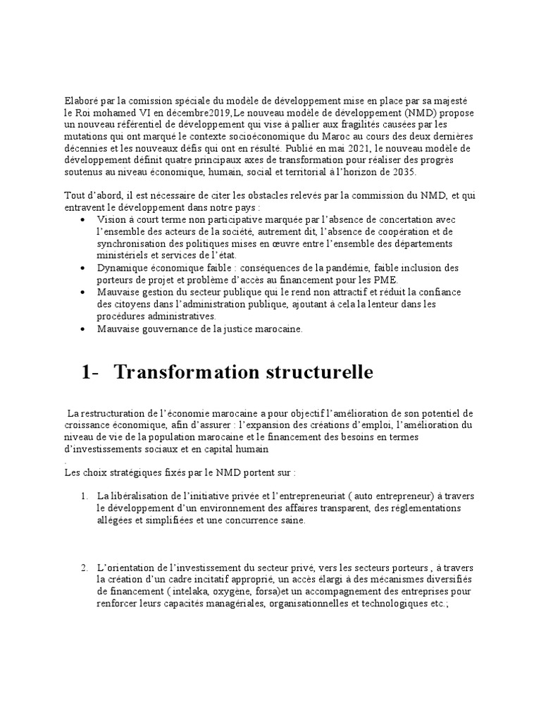 Le Nouveau Modèle de Développement Ok | PDF