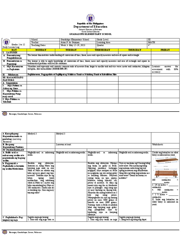 DLL Week 3 Math Quarter 4 | PDF