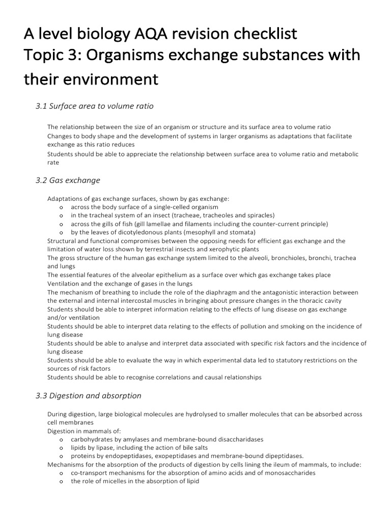 A Level Biology AQA Revision Checklist 2 | PDF | Lung | Hemoglobin