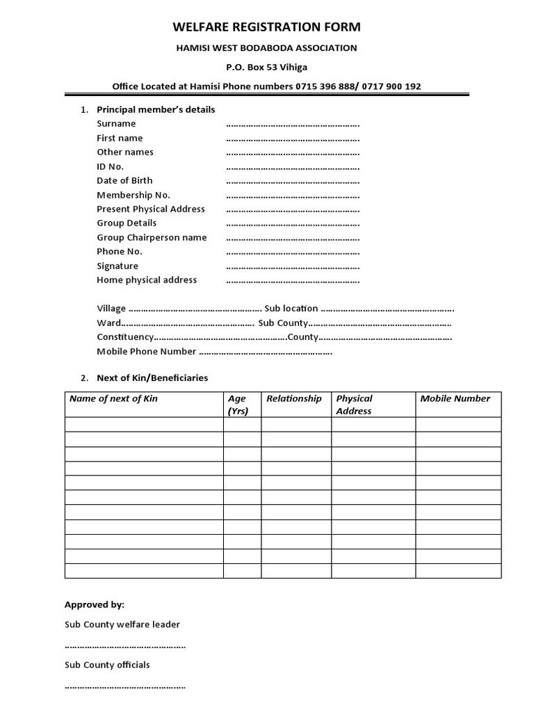 Hamisi West Bodaboda Welfare Form | PDF
