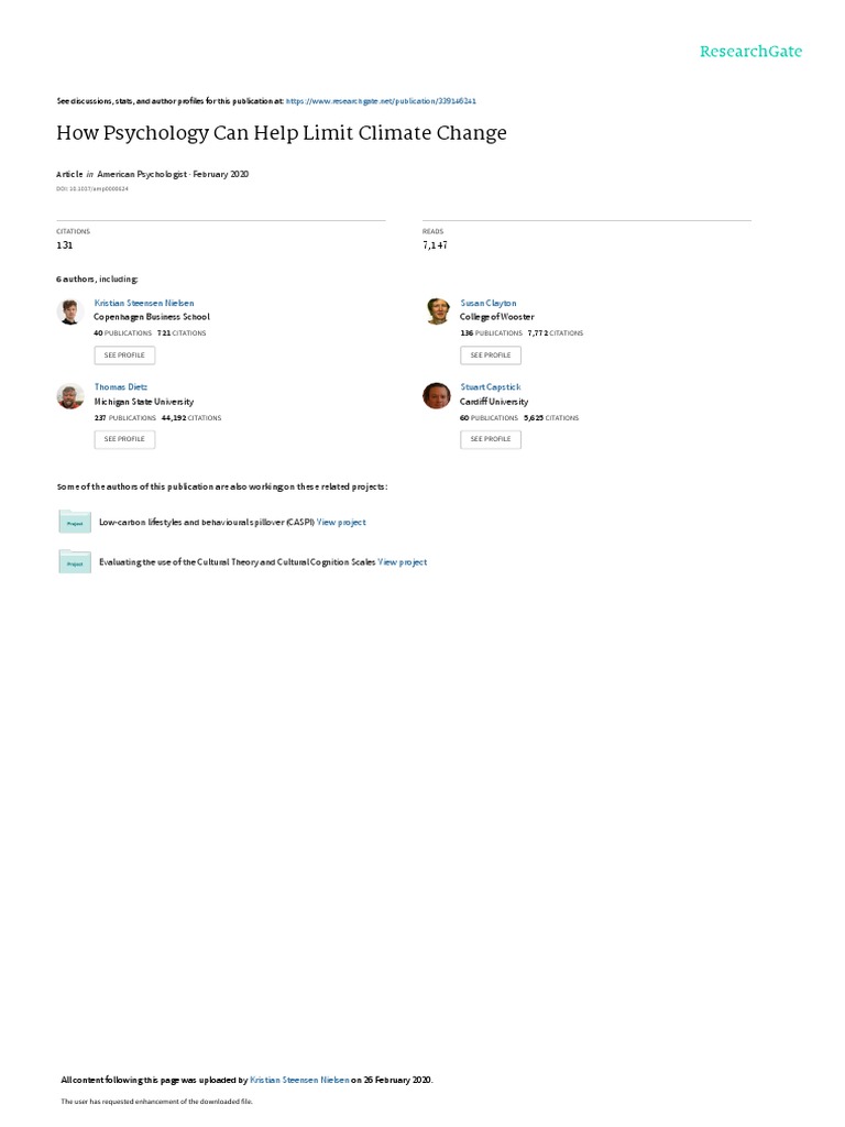 Nielsen Et Al. - 2021 - How Psychology Can Help Limit Climate Change ...