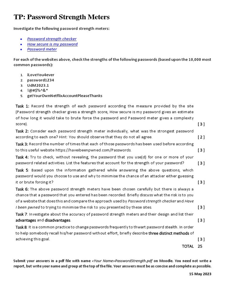 TP 2023 Password Strength | PDF | Password | Computer Access Control