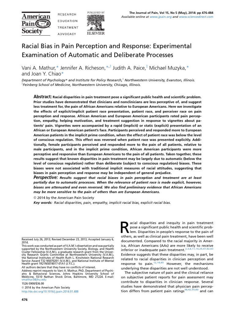 Racial Bias in Pain Perception and Response | PDF | Bias | Attitude ... Racial Bias in Pain Perception and Response | PDF | Bias | Attitude ...