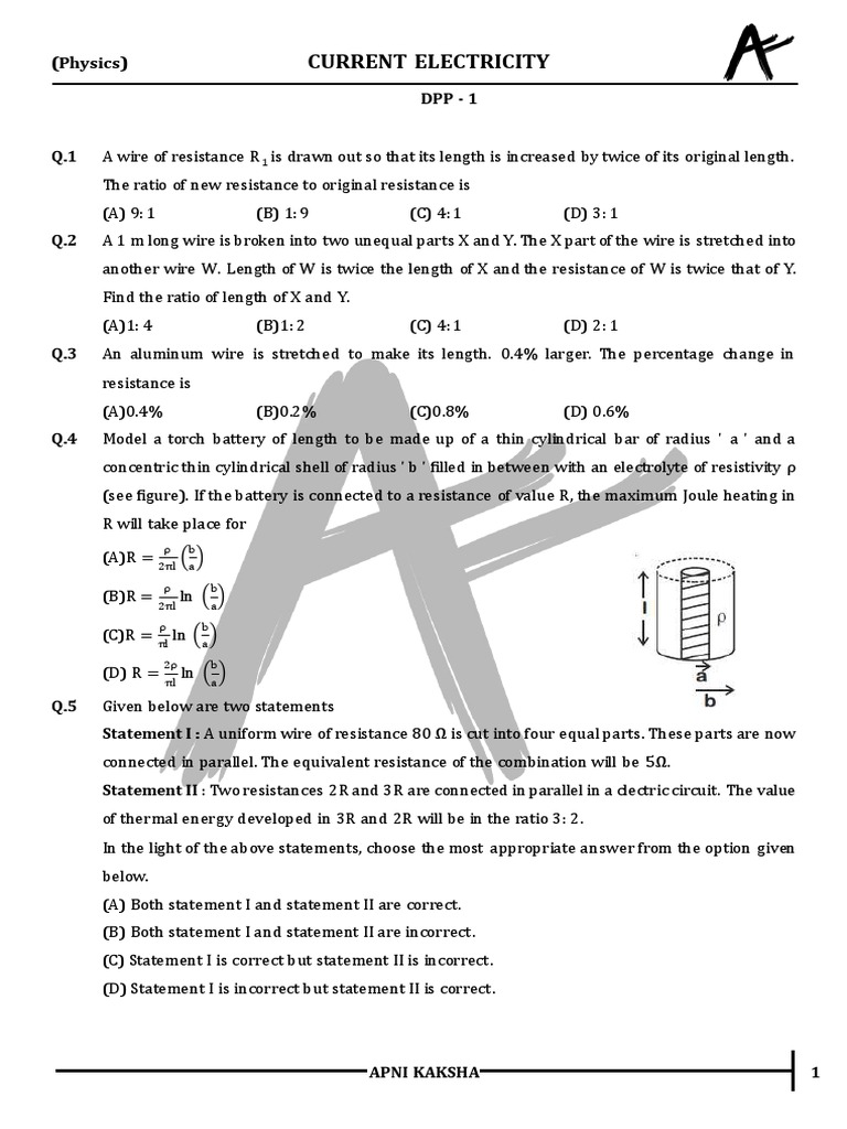 DPP - 01 - Current Electricity | PDF | Electrical Resistance And Conductance | Electrical ...