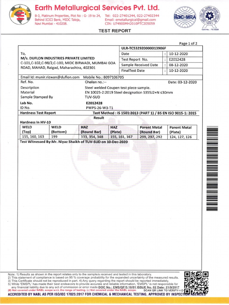 Hardness Test Report for Steel Sample | PDF