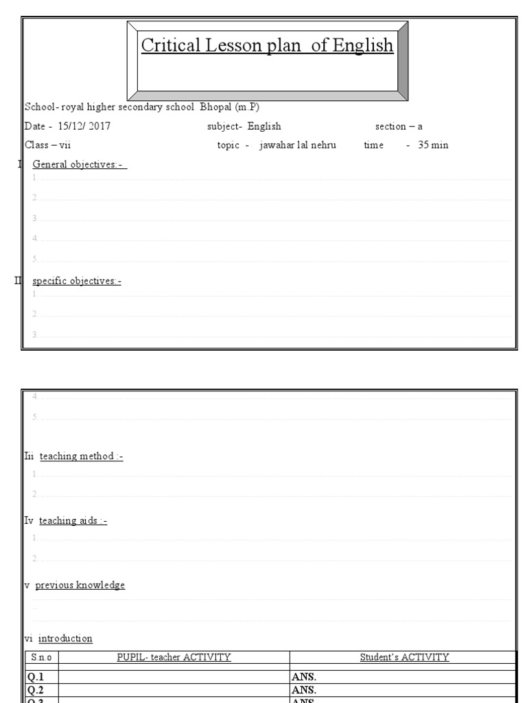 Bed Lesson Plan | PDF | Learning | Teaching