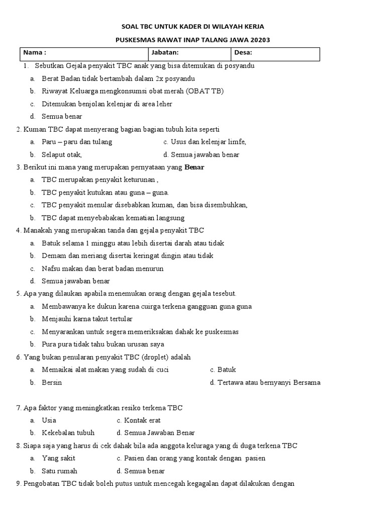 Soal TBC Untuk Kader | PDF