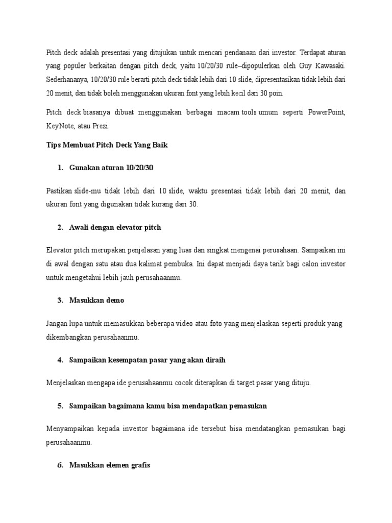 Tips Membuat Pitch Deck Efektif | PDF | Bisnis