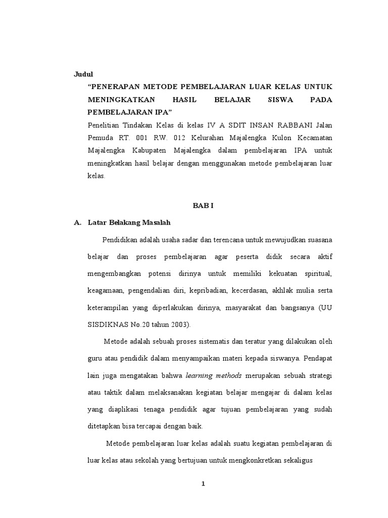 Proposal (Penerapan Metode Pembelajaran Luar Kelas) | PDF