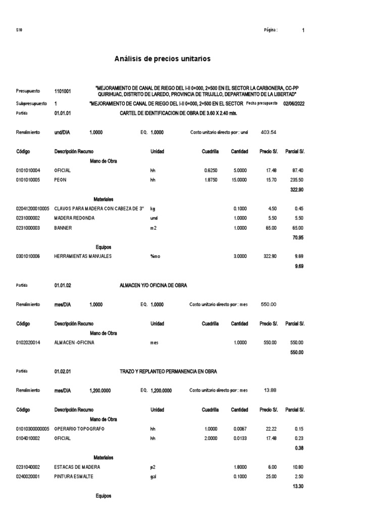 Análisis de Precios Unitarios: Página | PDF | Ingeniería de Edificación | Hormigón